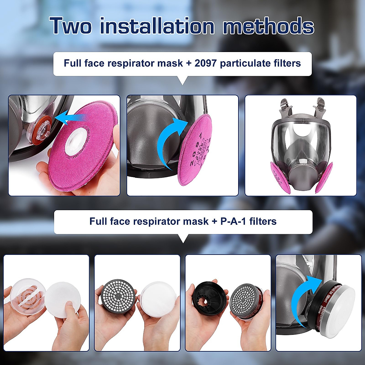 LQIQIZ Reusable Full Face Respirator Mask, Gas Mask Survival Nuclear and Chemical w/Activated Carbon Filter for Painting Dust (6800 with P-A-1 Filter and 2097 Filters)