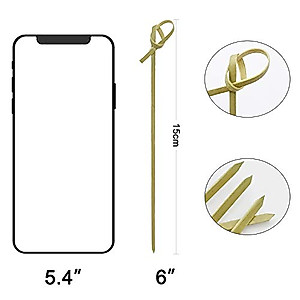 BLUE TOP Bamboo Cocktail Picks 100 PCS Bamboo Skewers 6 Inch with Looped Knot, Food Picks ,Party Toothpicks for Appetizers,Cocktail Drinks,Barbecue Snacks,Club Sandwiches.