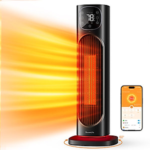 GoveeLife 24" Space Heater, 80° Oscillating Smart Electric Heater with Thermostat, WiFi APP & Voice Control, 4 Mode, 24H Timer, Night Light, 1500W Tower Ceramic Heater for Indoor Use, Large Room
