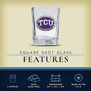 Heritage Pewter TCU Texas Christian University Square Shot Glass | Hand-Sculpted 1.5 Ounce Shot Glass | Intricately Crafted Metal Pewter Alma Mater Inlay