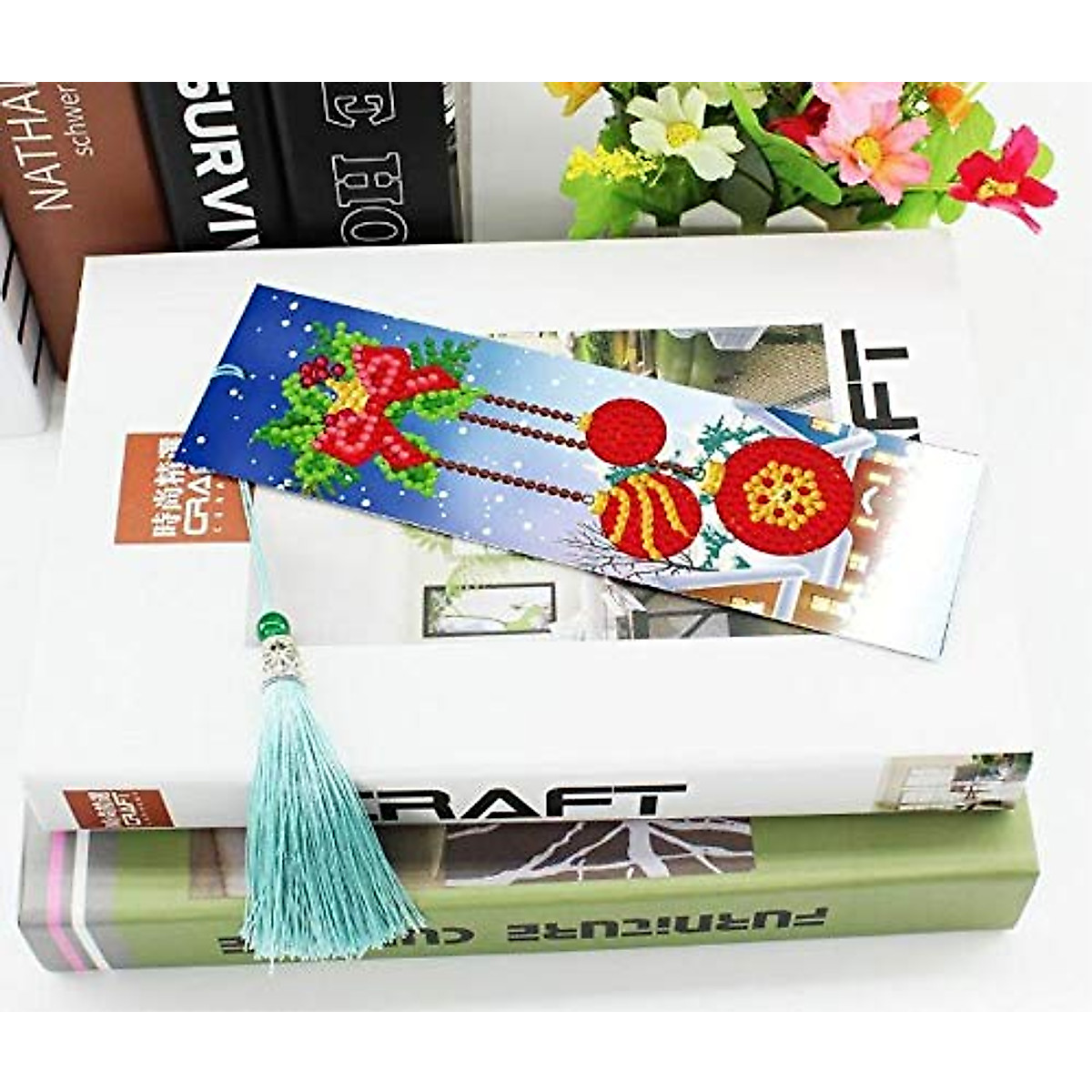 Christmas Socks Bookmark Diamond Painting Kit - pigpigboss 4 Pack Bookmark Dimaond Painting Art Crystal Christmas Bell Bookmark Diamond Painting Set Christams Book Decor Gift for Adult Kid (21 x 6 cm)