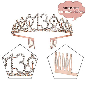 13th Birthday Decorations for Girls,13th Birthday Sash,Crown,Balloons,Candles,Cake Toppers.13th Birthday Crown Set for Girls