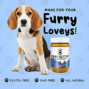 Dawg Butter, All Natural Peanut Butter Dog Treats, Dog Peanut Butter Blue Biotic, Peanut Dog Treat Paste, Dog Birthday Treats or Digestion & Immune Support, No Xylitol, Blueberry Flavor, 17 Oz