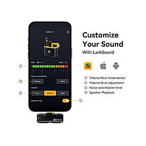 Hollyland Lark C1 Wireless Lavalier Microphone for iPhone, MFi Certified, Plug and Play, Noise Cancelling Lapel Mic with 656ft Transmission, 32H Working Time, Compatible with iPhone, iPad-Black