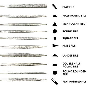 KALIM 10Pcs Mini Diamond Needle File Set 6 Inch Total Length 150 Grit Diamond File(Usable File Length:2-3/4 Inch)