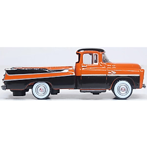 1957 D100 Sweptside Pickup Truck Omaha Orange and Jewel Black 1/87 (HO) Scale Diecast Model Car by Oxford Diecast 87DP57004