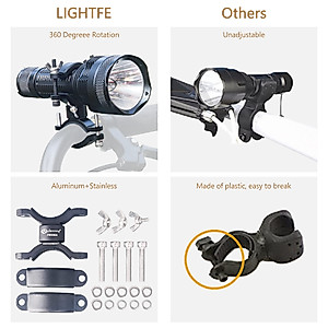 LIGHTFE Aluminum Bike Flashlight Mount for Large Size Bike Lights,U Lock Mount for Bike Lock Holder, 360° Rotation Adjustable Bicycle Flashlight Mount Flashlight…