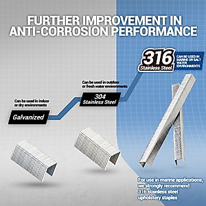 meite 22 Gauge 71 Series 316 Stainless Steel Upholstery Staples, 3/8-Inch (9.1 mm) Crown 3/8-Inch Length Fine Wire Staples Marine Upholstery Staples for Stapler Gun (10,000 Counts)