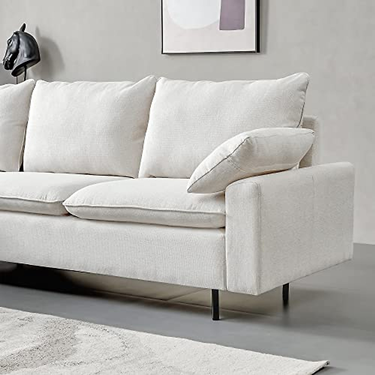 100'' Linen L-Shaped Right-Hand Facing Sectional Sofa with Metal Legs and 2 Pillows(Beige)