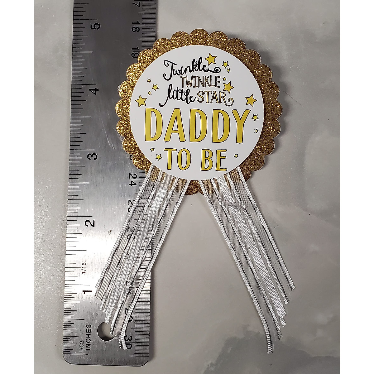 Amy's Bubbling Boutique Twinkle Little Star Baby Shower Mommy Sash & Daddy to Be Pin White & Gold Gift Set