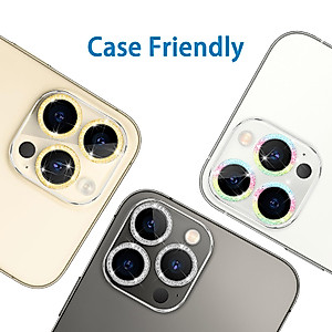 Dengduoduo 【3 Pack】 Tempered Glass Camera Lens Protector for iPhone 14 Pro 6.1" & iPhone 14 Pro Max 6.7", Glitter Bling Diamond, Ultra HD, 9H Hardness, Anti-Scratch, Case Friendly, Easy to Install