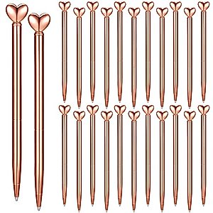 24 Pcs Heart Shaped Pens Retractable Metal Cute Heart Pens 1.0 mm Black Ink Ballpoint Decorative Pens Engagement Gifts for Women School Office Wedding Bridal Shower Valentine's Day(Rose Gold)