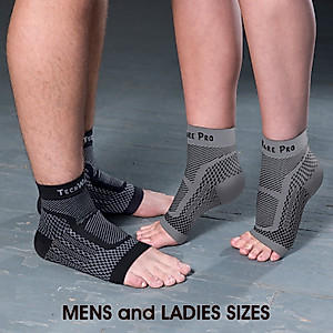 TechWare Pro Ankle Brace Compression Sleeve - Relieves Achilles Tendonitis, Joint Pain. Plantar Fasciitis Foot Sock with Arch Support Reduces Swelling & Heel Spur Pain. (Gray, S/M)