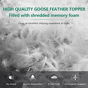 WhatsBedding 5 Inch Goose Feather Mattress Topper Twin Size,Filled with Gel Memory Foam,1800 T Cooling Twin Feather Bed,Thick Foam Overfilled Pillow Top,Soft Mattress Pad Cover,39"x75",Dark Grey