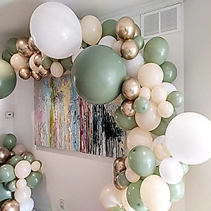 Sage Green Gold Confetti Balloons - 50 pcs Olive Green Blush Gold Metallic Latex Balloon for Eucalyptus Birthday Baby Shower Wedding Bridal Shower Party Decorations
