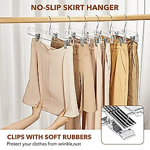 HOUSE DAY Pants Hangers 12 Pack Skirt Hangers with Clips 14 Inch Clear Hangers 360-Rotating Stainless Steel Clips,Hangers with Adjustable Clips for Adult and Hangers for Pants, Skirts, Jeans,Slacks