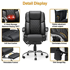 HOMREST Executive Office Chair, Ergonomic Office Chair with Adjustable Lumbar Back Support,Big and Tall Office Chair with Massage and Heat,Home Office Desk Chair,Black