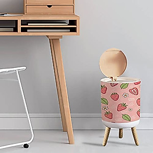 IKFLWJUTFW Small Trash Can with Lid Strawberry Cute Colorful Strawberries Flowers and Leaves in 7 Liter Round Garbage Elasticity Press Cover Wastebasket for Kitchen Bathroom Office 1.8 Gallon
