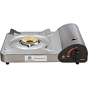 HTH HTHomeprod Portable Camping Stove Single Brass Gas Fuel Butane Burner Hiking Cooker 12000 BTU Lightweight Carrying Case