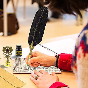 Calligraphy Pen Set, Feather Pen, Calligraphy Pen Set, Quill And Ink Set, Calligraphy Set For Beginners, Feather Pen And Ink Set, Quill Pen And Ink Set, Wax Stamp Set With Golden Black Feather Pen