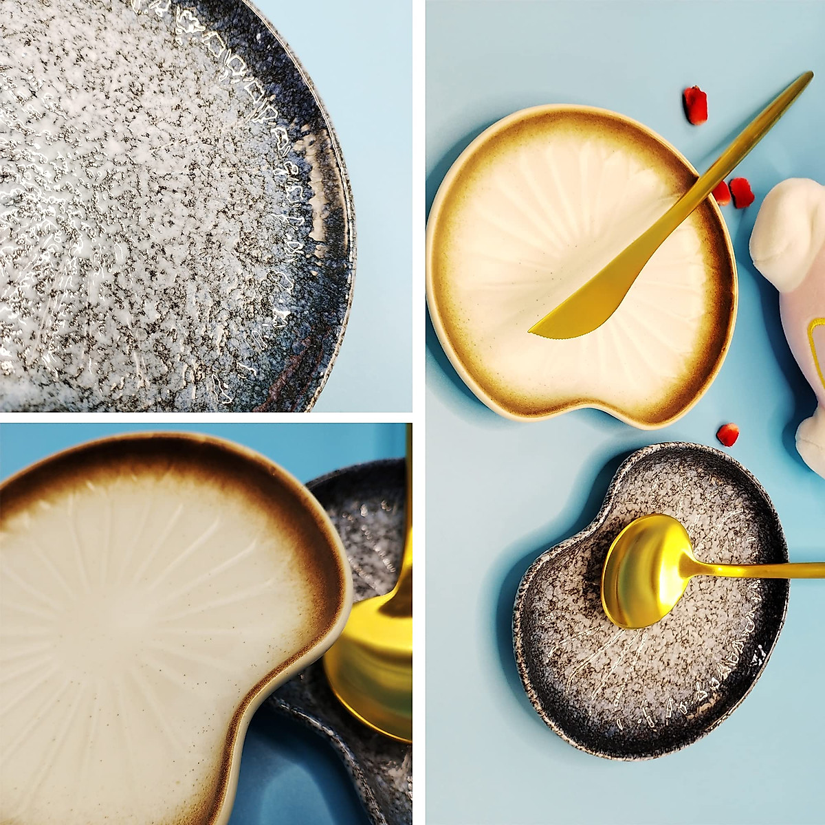 NJLJOM 2 Pack Ceramic Spoon Rest For Stove Top, Heat-Resistant Utensil Rest for Kitchen Counter, Coffee Spoon Rest, Dessert Plates，Small Serving Plates, Kitchen Accessories (Deep Color)