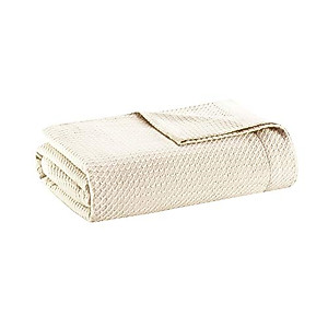 Madison Park 100% Egyptian Cotton Breathable Cozy Blanket, Premium Knit Luxury Bedding, All Season Lightweight Cover for Bed, Couch and Sofa, King(108"x90"), Ivory (MP51N-5173)