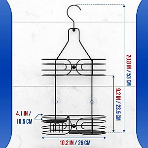 SKATCO Hanging Shower Caddy - 2-Tier Rust-Resistant Stainless Steel Shelves Chrome Rack Organizer Bathroom Basket Storage Holds Shampoo, Conditioner, Soap, Bath Sponge, Razors, Washcloths - BLACK