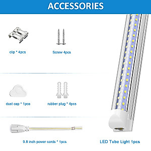 SHOPLED 8FT LED Shop Light Fixture, 72W 9360 LM 6000K Cool White,High Output Tube Light, Double Sided V Shape T8 8 Foot LED Bulbs for Cooler, Garage, Warehouse, Clear Cover (1 Pack)