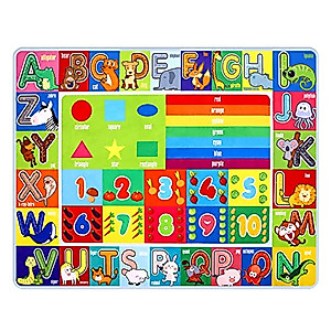 VOSAREA Kids Play Mat Non Slip Floor Mat Educational Rug Playtime Collection Letters Numbers Animals for Kids Toddlers Infant Playroom (140x110cm)