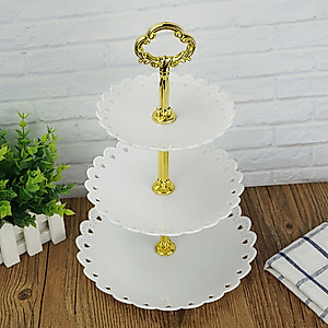 Artliving 3-Tier Plastic Cake Stand-Dessert Stand-Cupcake Stand-Tea Party Serving Platter White Gold