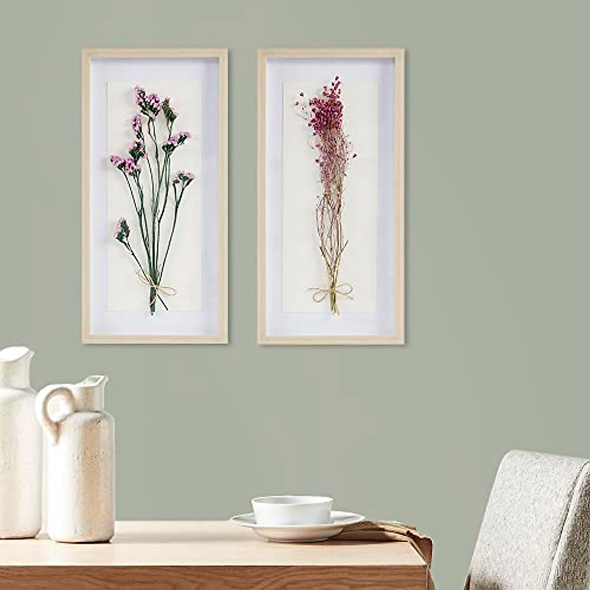Madison Park Wall Art Living Room Décor - Sundried Natural Flowers in Shadowbox Frame, Floral Home Accent, Bedroom Decoration, Ready to Hang, 12" W x 24" H x 1.25" D, Multi 2 Piece