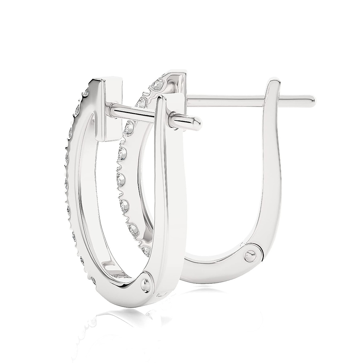 1/5 Carat Diamond Huggie Hoop Earrings for Women in 14k White Gold (H-I, SI2-I1, cttw) with Hinge and Notched Post by Privosa Fine Jewelry