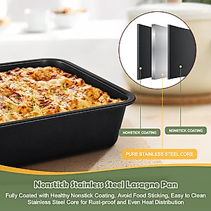 P&P CHEF 12.7 Inch Lasagna Pan, Nonstick Rectangular Baking Cake Pan for Brownie Lasagna, Deep Roasting Pan for Oven Use, Stainless Steel Core & 3.2 Inch Deep Side, Healthy & Sturdy, Black