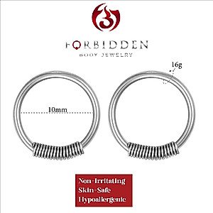 Forbidden Body Jewelry Pair of 2 Rings: 16g 10 mm (3/8 Inch) Surgical Steel Spring Hoop Rings