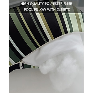 Chaise Lounge Head Resting Pillows, Black Green Stripe Outdoor Chaise Pillows, Waterproof Patio Furniture Pillows with Insert and Adjustable Elastic Stripe for Recliner Beach Chair