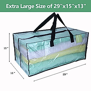 Kiffun Moving Bags Clear Heavy Duty Extra Large Tote Bag with Zippers Handles & Backpack Trap Easy Packing & Storage for Clothes Blanket 6 Pack