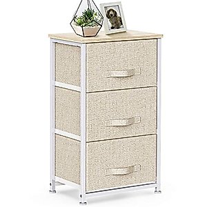 Pipishell 3 Drawer Fabric Dresser Storage Tower, Dresser Chest with Wood Top, Organizer Unit for Closets Bedroom Nursery Room Hallway (Beige)