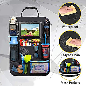 Car Backseat Organizer Kick Mat, Car Seat Back Protectors with Touch Screen Tablet Holder + 9 Storage Pockets Back seat Organizer for Kids