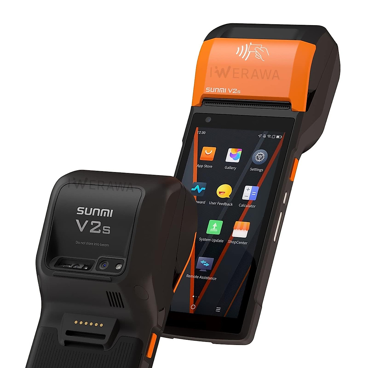 IWIRA Sunmi V2 POS Terminal with Receipt Printer, Speaker, Camera and Barcode Scanner All in One Handheld PDA Printer, Android 7.1 System, Support 4G, WiFi and Bluetooth, Orange, Black