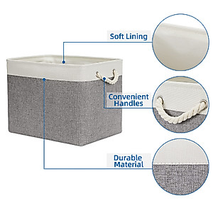Temary Baskets for Organizing, 2 Pack Storage Baskets Large Fabric Baskets with Handles, Decorative Baskets for Gifts Empty for Home (White&Grey,16Lx12Wx12H Inches)