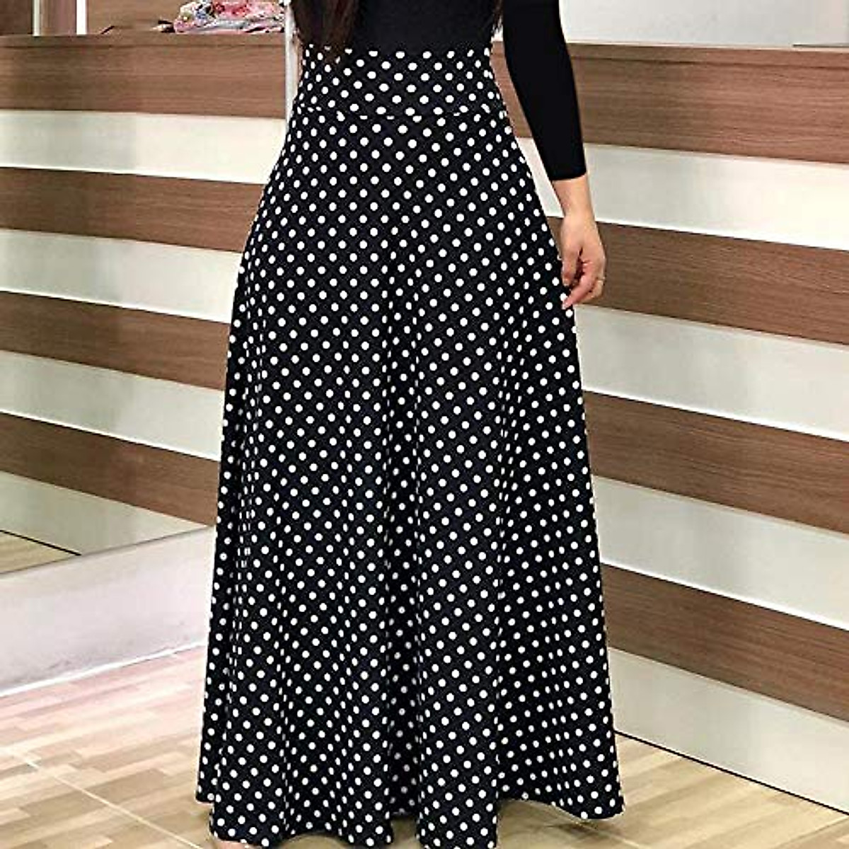 Kanhan Fashion Women Long Sleeve Floral Boho Print Slim Long Maxi Dress High Waist Casual Dress (S, Black)