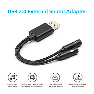 EBEETECH USB to Dual 3.5mm Audio Jack Adapter, Mic-Supported Headphone Adapter for Two Headphones, Speakers to Laptop, with 3-Pole 3.5mm Jack Audio Cables (20cm&100cm) [3 Pack], Black