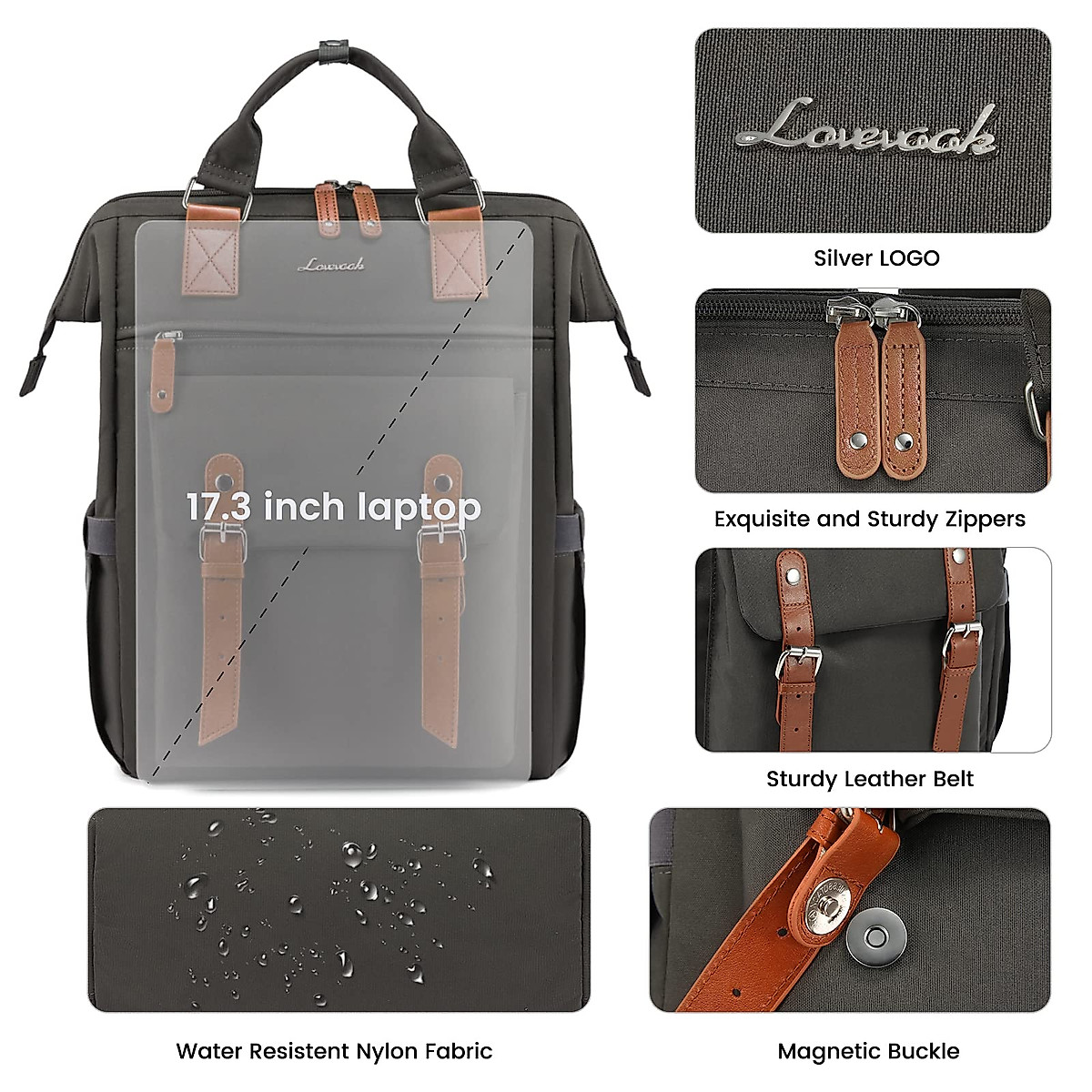 LOVEVOOK Laptop Backpack for Women, Teacher Nurse Bag Work Travel Computer Backpacks Purse,Water Resistant Daypack with USB Charging Port, 17.3 inch