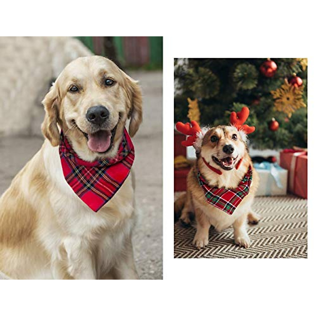 Birthday Plaid Dog Bandana with Button, Dual Layer Scarf Soft Cotton Triangle Bib Girls and Boys Kerchief Adjustable Accessories for Small Medium Large Extra Large Dog Puppy Pet Cat