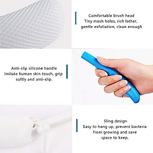 MagiDeal Vinyl Quote Me Long Anti-Slip Curve Handled Bath Body Brush, Easy Reach for Seniors, Suitable for Elderly/Pregnant Aid Bathing & Shower, Blue, 15.35"