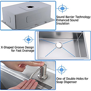 33-inch Drop in Kitchen Sink Workstation, BoomHoze 33x19 Topmount Drop-in Kitchen Sink 16 Gauge Stainless Steel Kitchen Sink Handmade Single Bowl Deep Kitchen Sink with Cutting Board