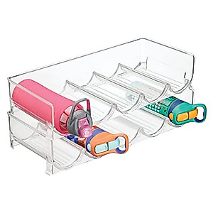 mDesign Plastic Free-Standing Water Bottle and Wine Rack Storage Organizer for Kitchen Countertops, Table Top, Pantry, Fridge - Stackable - Holds 5 Bottles Each, 2 Pack - Clear