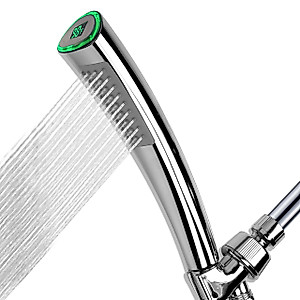YOO.MEE LED Thermometer Handheld Shower Heads, Water Powered Light to Display Fahrenheit, Special for Skin Showering, Child and Pet Shower, Shower Accessories w/ 79'' Hose, Bracket, Polished Chrome