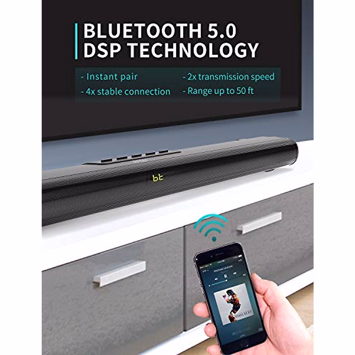 Sound Bar, Sound Bar for TV, Soundbar with Built-in Subwoofer, Wired & Wireless Bluetooth 5.0 Speaker for TV, HDMI/Optical/Aux/USB, Wall Mountable, Surround Sound System for TV & Home Theater 2023 NEW