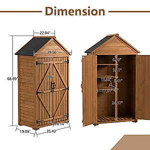 Durable Wooden Outdoor Garden Wood Tool Shed Cabinet, Space-Saving Outside Storage with Shelves & Latch, 39.56"x 22.04"x 68.89", Sturdy Build